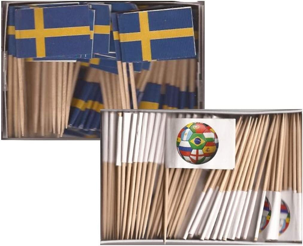 Mini Sweden and Soccer Ball Toothpick Flags, 1 Box of 100 Swedish and 1 ...