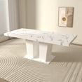 Extendable Dining Room Table for 6-10, Modern White Faux Marble Wooden ...