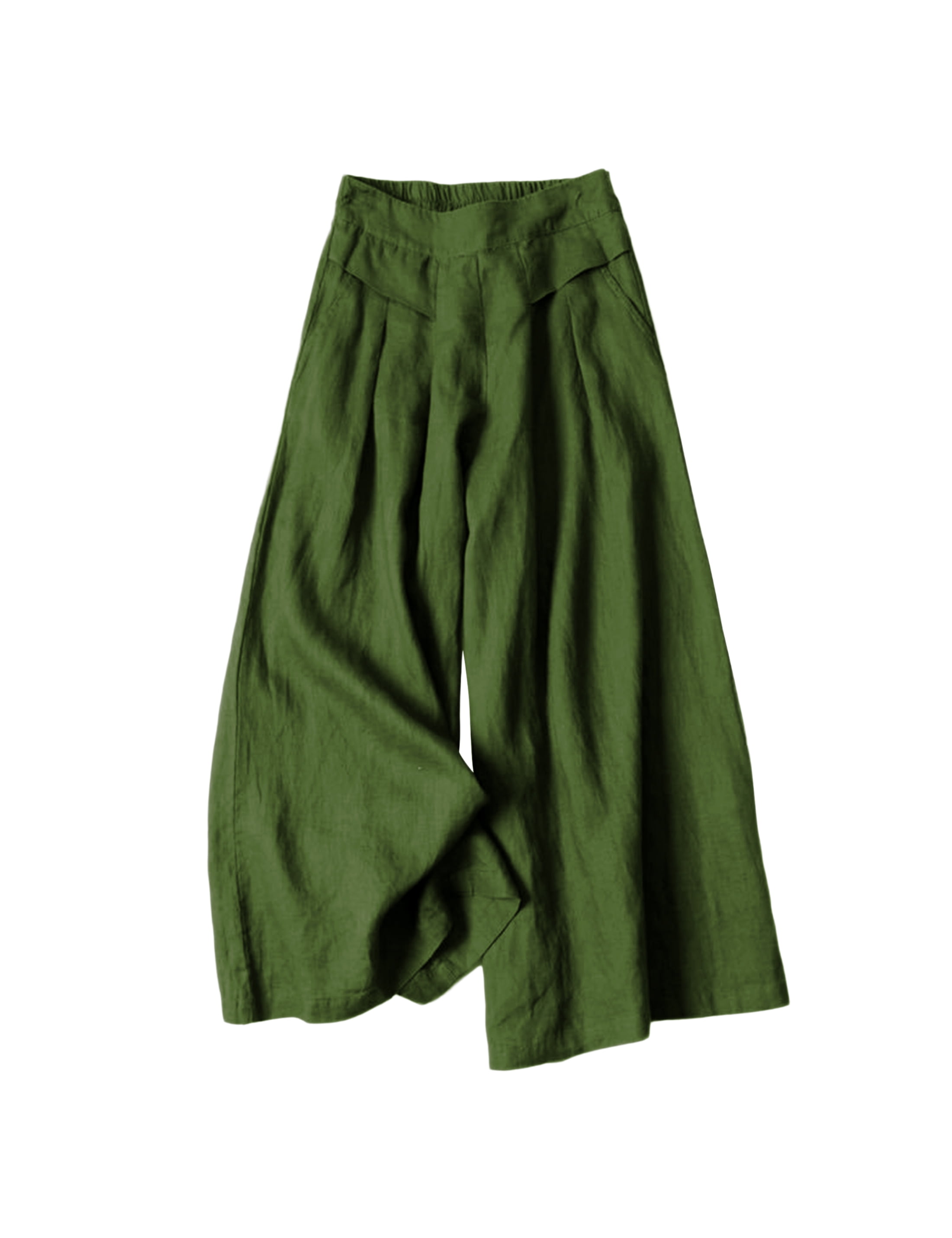 Lentta Women's Culottes Linen Cropped Wide Leg Pants Elastic Waist ...