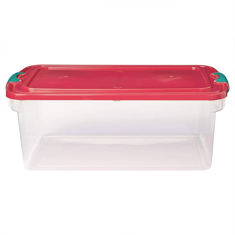 Hefty 72 Qt Clear Plastic Holiday Latched Storage Bin, Red, 50% OFF