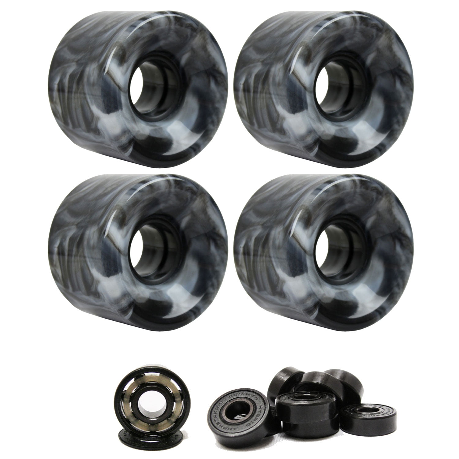 SKATEBOARD CRUISER WHEELS 59mm 83A White/Black (swirl wheel) CERAMIC ...