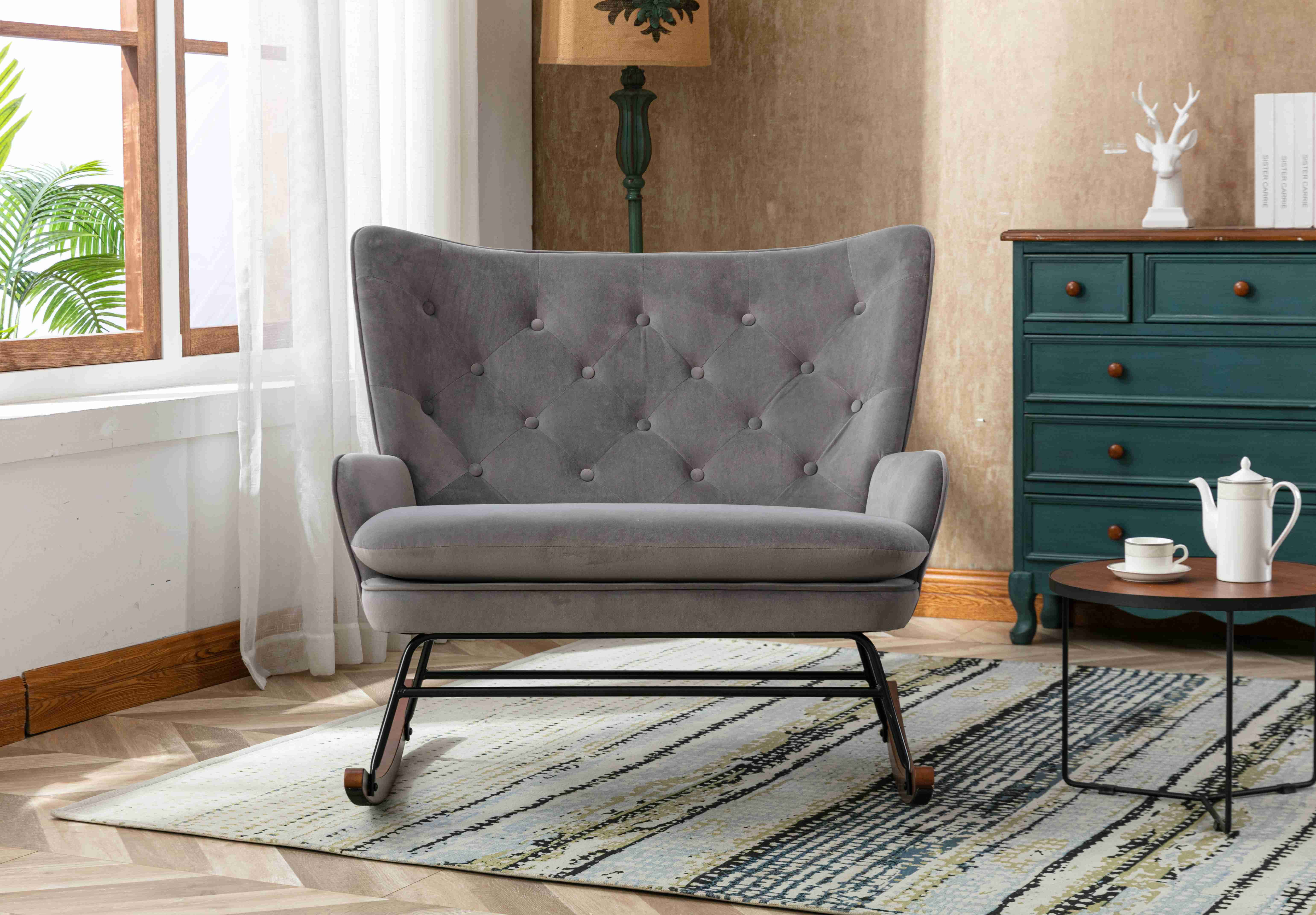 Comfortable Polyester Fabric Rocking Sofa Chair Padded Seat with Solid ...