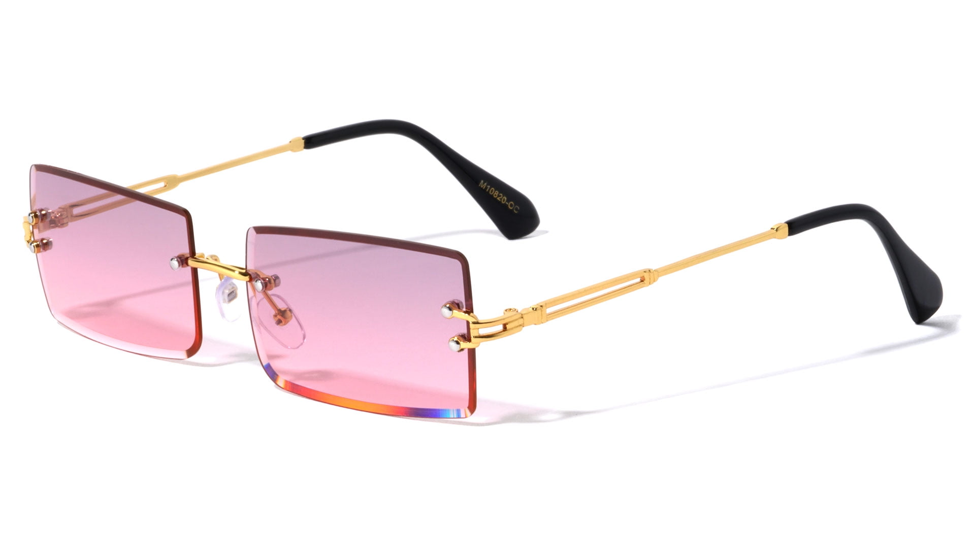 Rimless Rectangle Sunglasses Gold Metal Frame For Men Or Women ...