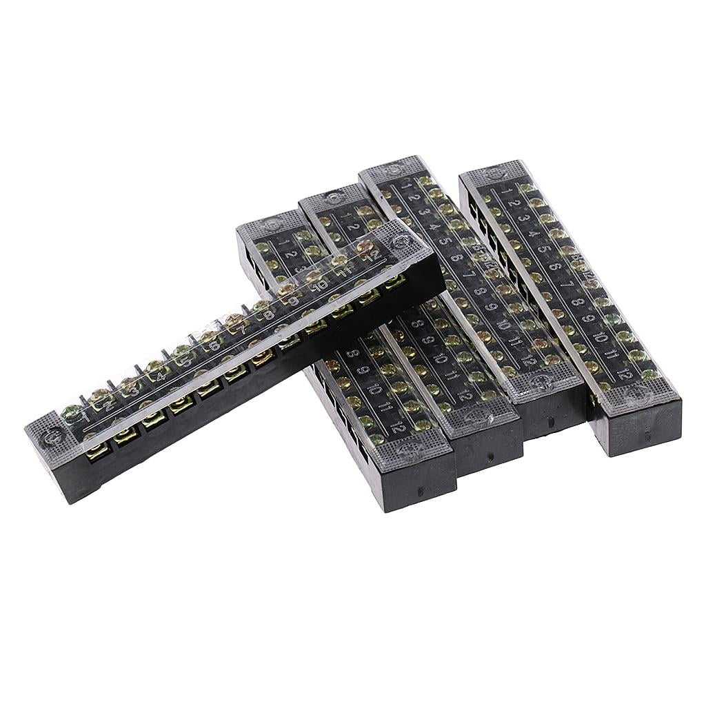 Pack of 5 Double Row 12 Positions Wire Electric Terminal Block Strip ...