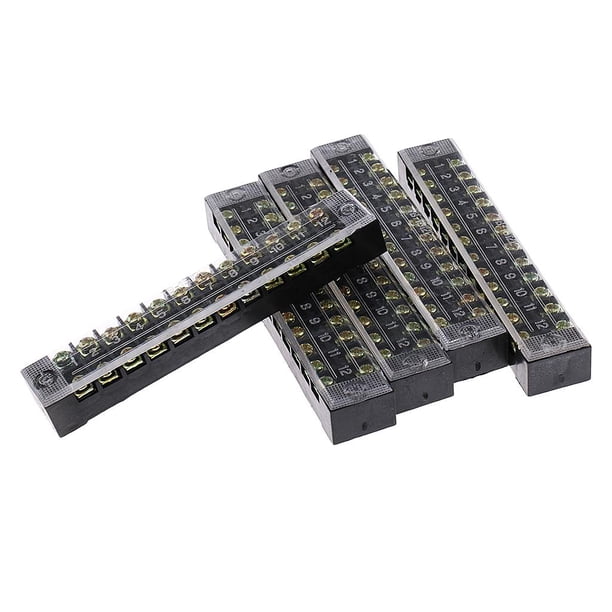 , 5x 12 Compartment Covered Barrier Screw Terminal Strip Strip TB1512L ...