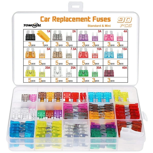 TOMORAL 90 Pcs Car Fuses Assortment Kit, Blade-Type Automotive Fuses, Standard Fuses, Mini Fuses ...