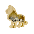 Wooden Animal Piggy Bank - Cat, Lion, Dinosaur Shapes, Natural Wood ...