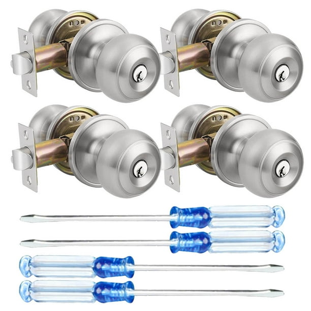 4 Pack Door Knob with Lock and Key Interior and Exterior Door Lock Bedroom Bathroom Door Lock ...