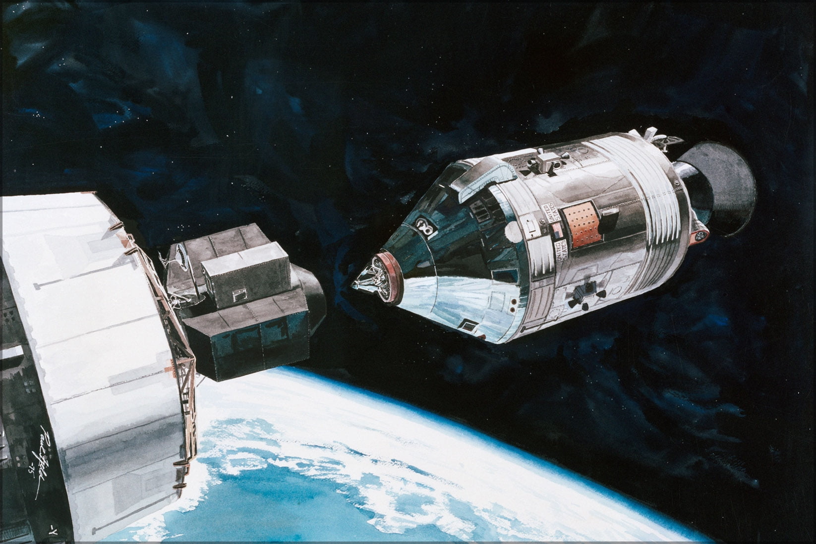 24"x36" Gallery Poster, artists concept of apollo soyuz docking ...