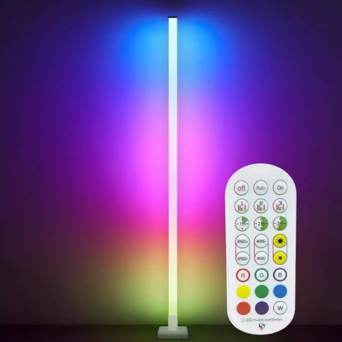 Lampara de piso RGB 1.5m Modos de Luz, Audio Rítmica Control Remoto ...