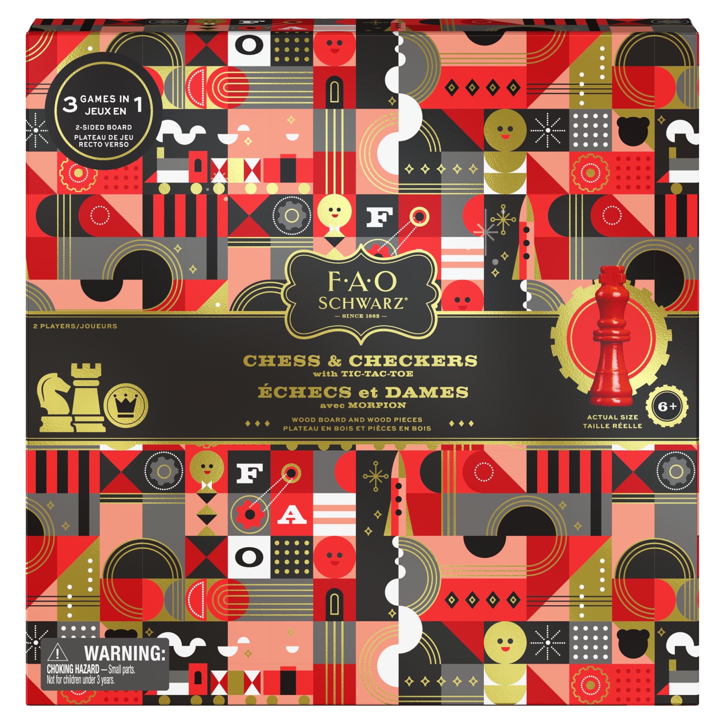 FAO Schwarz Wood Chess Checkers and Tic-Tac-Toe Set, Classic Strategy ...