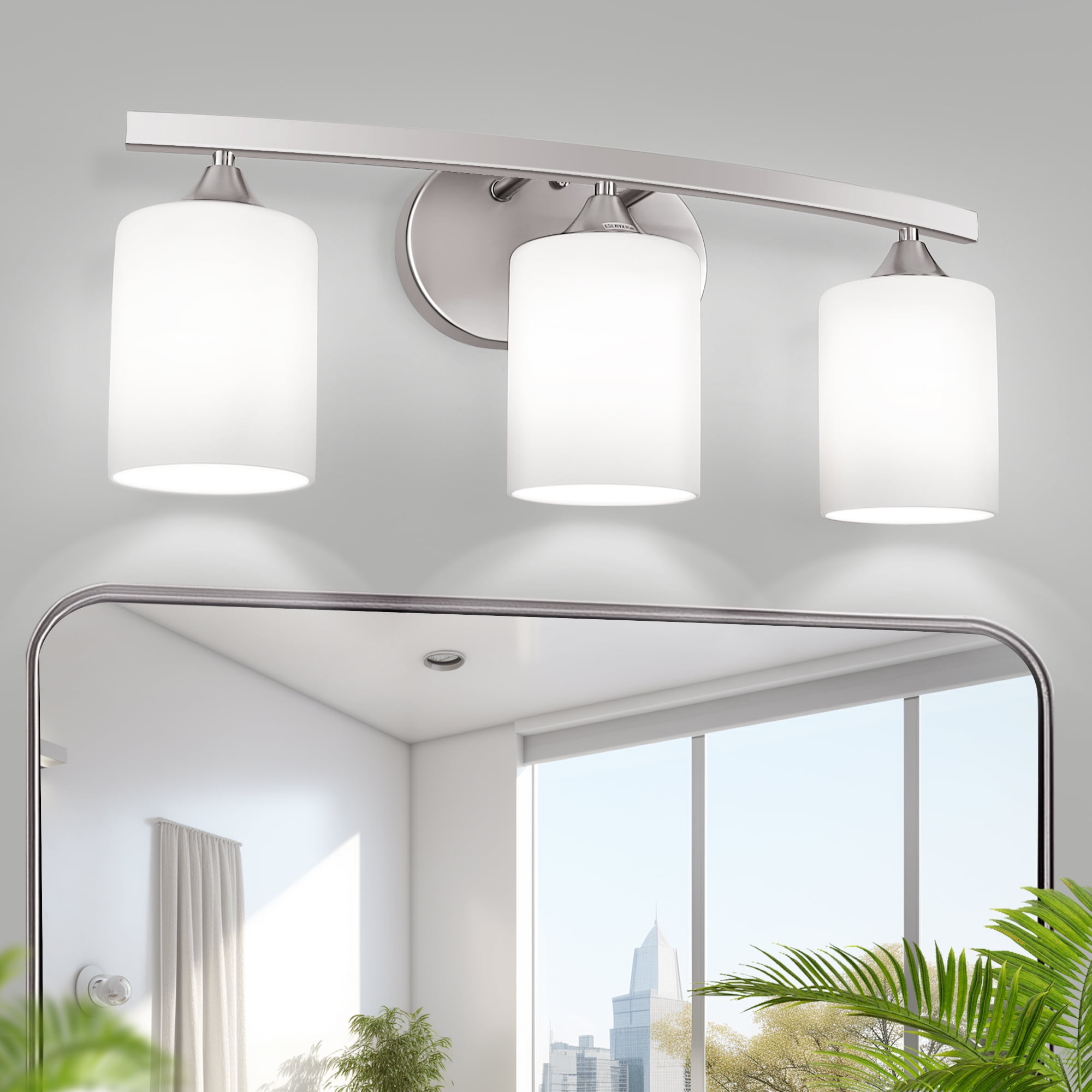 Click here for 3-Light Bathroom Light Fixture With Milk Glass Sha... prices