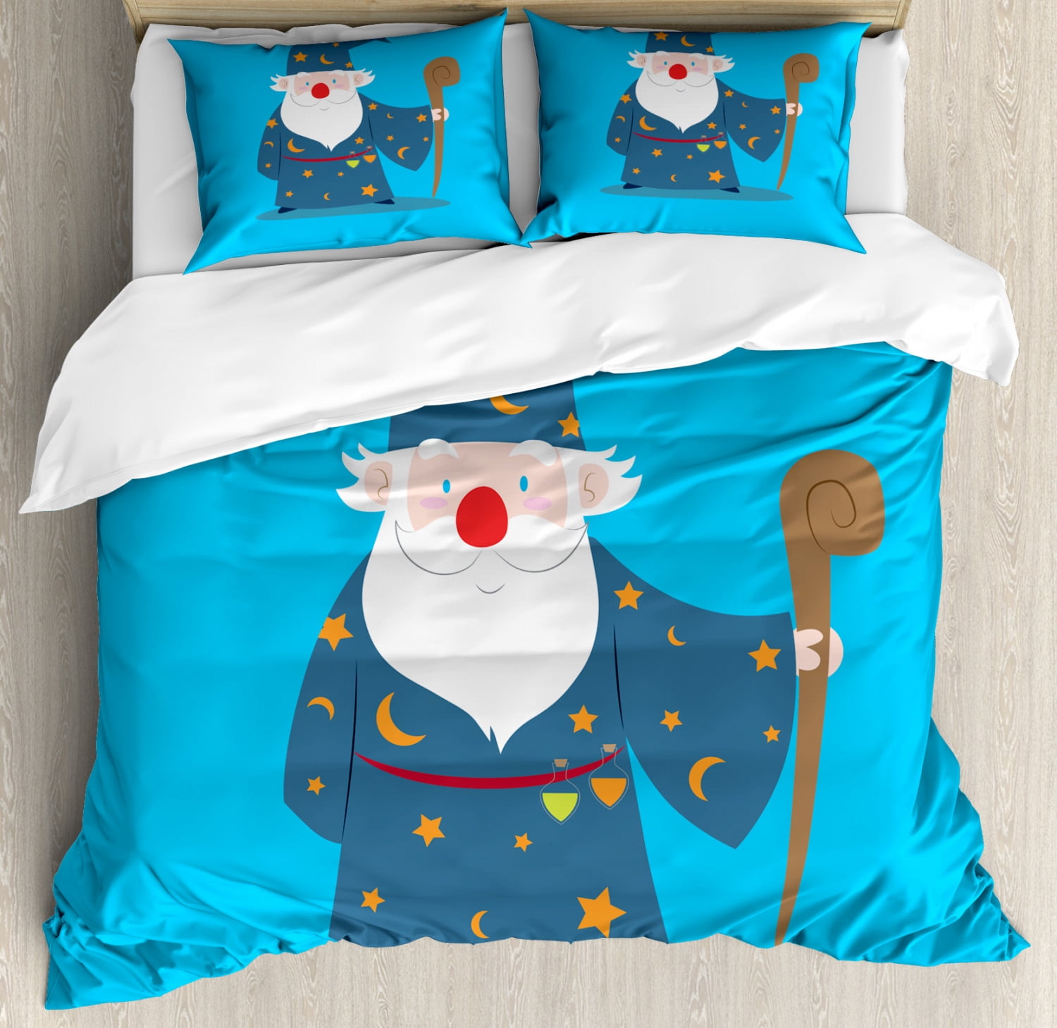 Wizard Duvet Cover Set Queen Size, Illustration of an Old Wizard ...