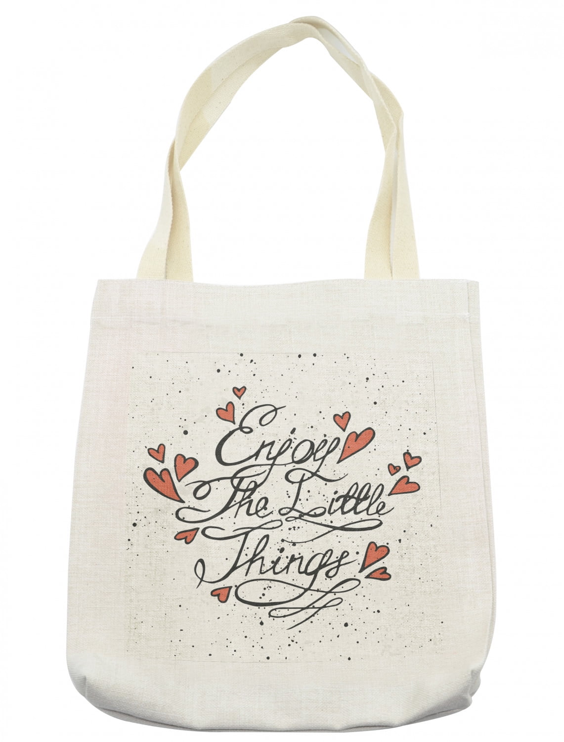 Enjoy the Little Things Tote Bag, Hearts with Hand Drawn Typography ...