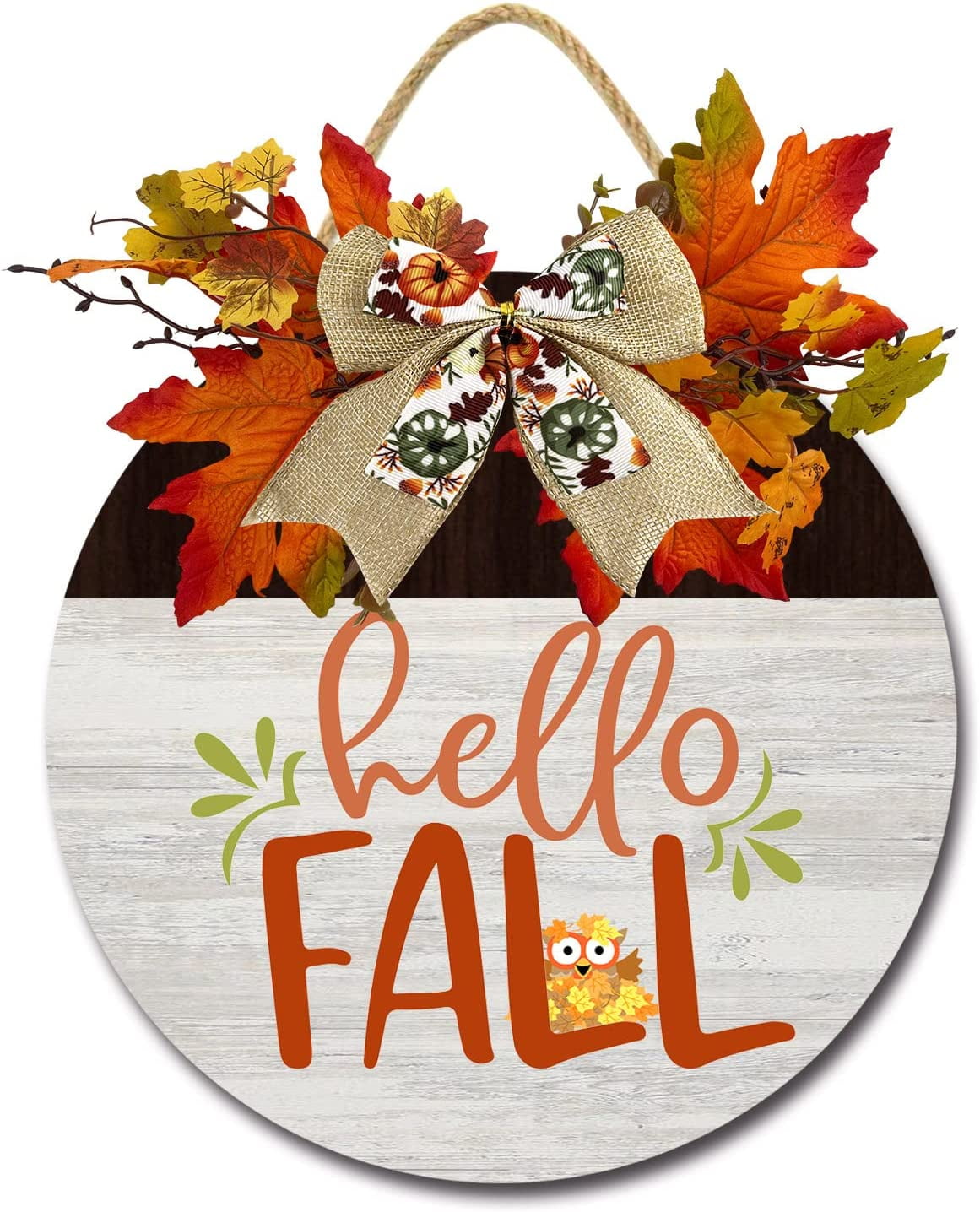 Eveokoki 12" Hello Fall Funny Cute Owl Signs for Front Door Farmhouse ...