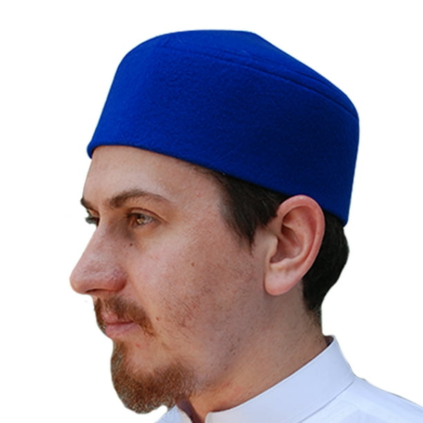 TheKufi® Blue Fez-style Moroccan Kufi Faux felt Hat Cap with Pointed ...