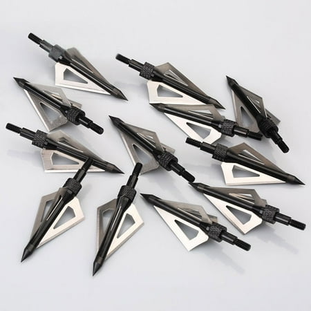 12PCS Broadheads 100Grain Arrow Heads Fixed 3 Blade For Hunting Arrows ...