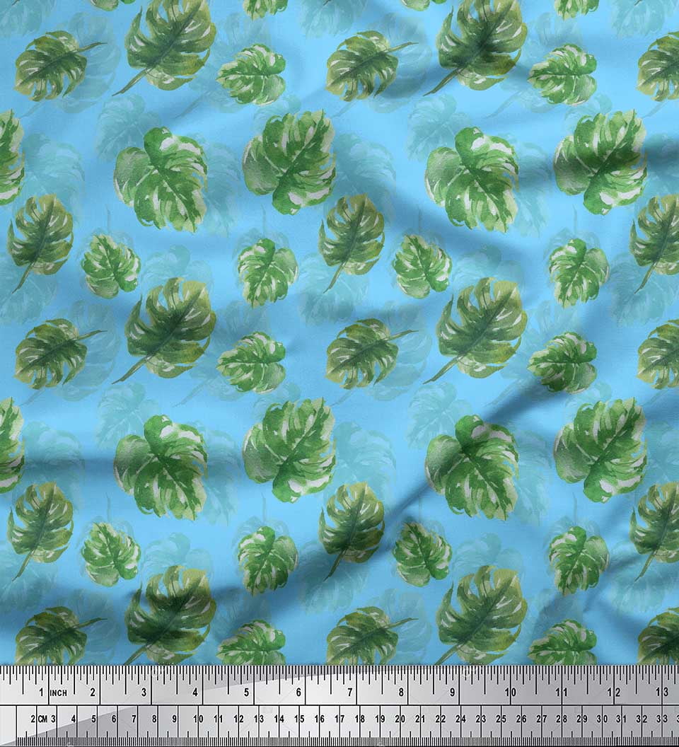 Soimoi Blue Rayon Fabric Monstera Leaves Print Fabric by the Yard 42 ...