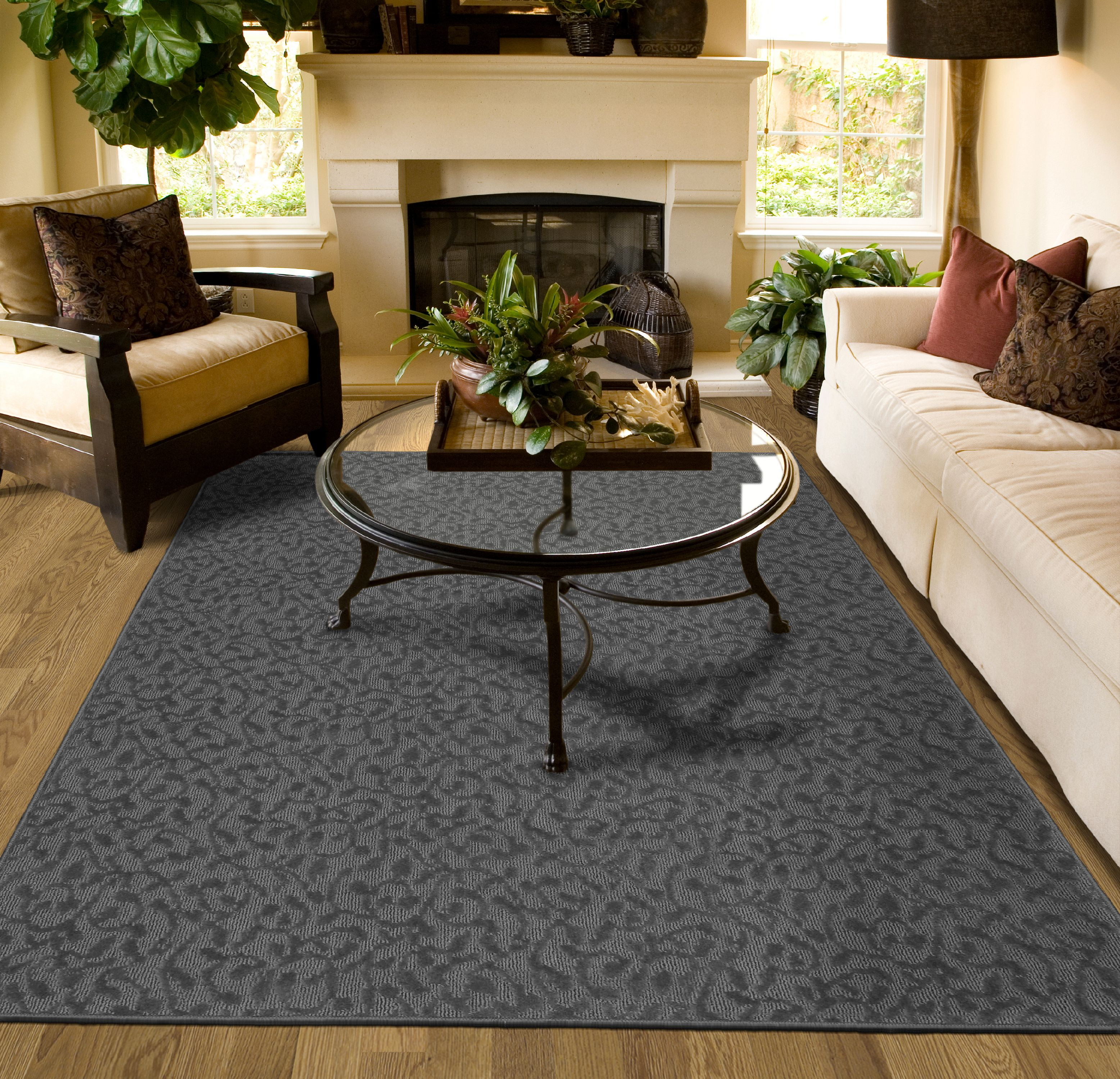 Garland Rug Ivy Cinder Gray 12'x12' Large Sqaure Floral Indoor Area Rug ...