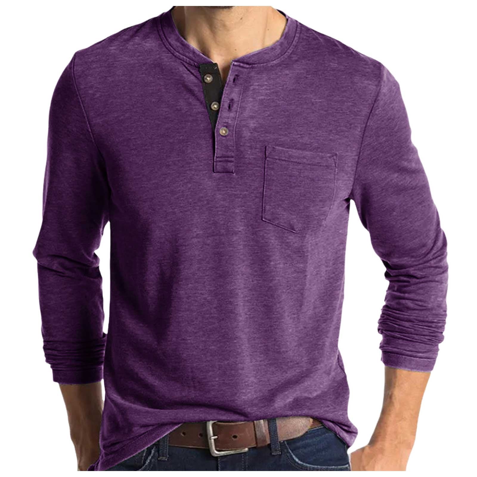 Click here for Hiiyo Mens Long Sleeve Henley T-Shirt Solid Color... prices