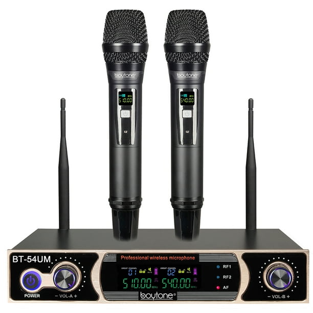 Boytone BT-54UM Dual Dynamic UHF Wireless Microphone System, Metal ...