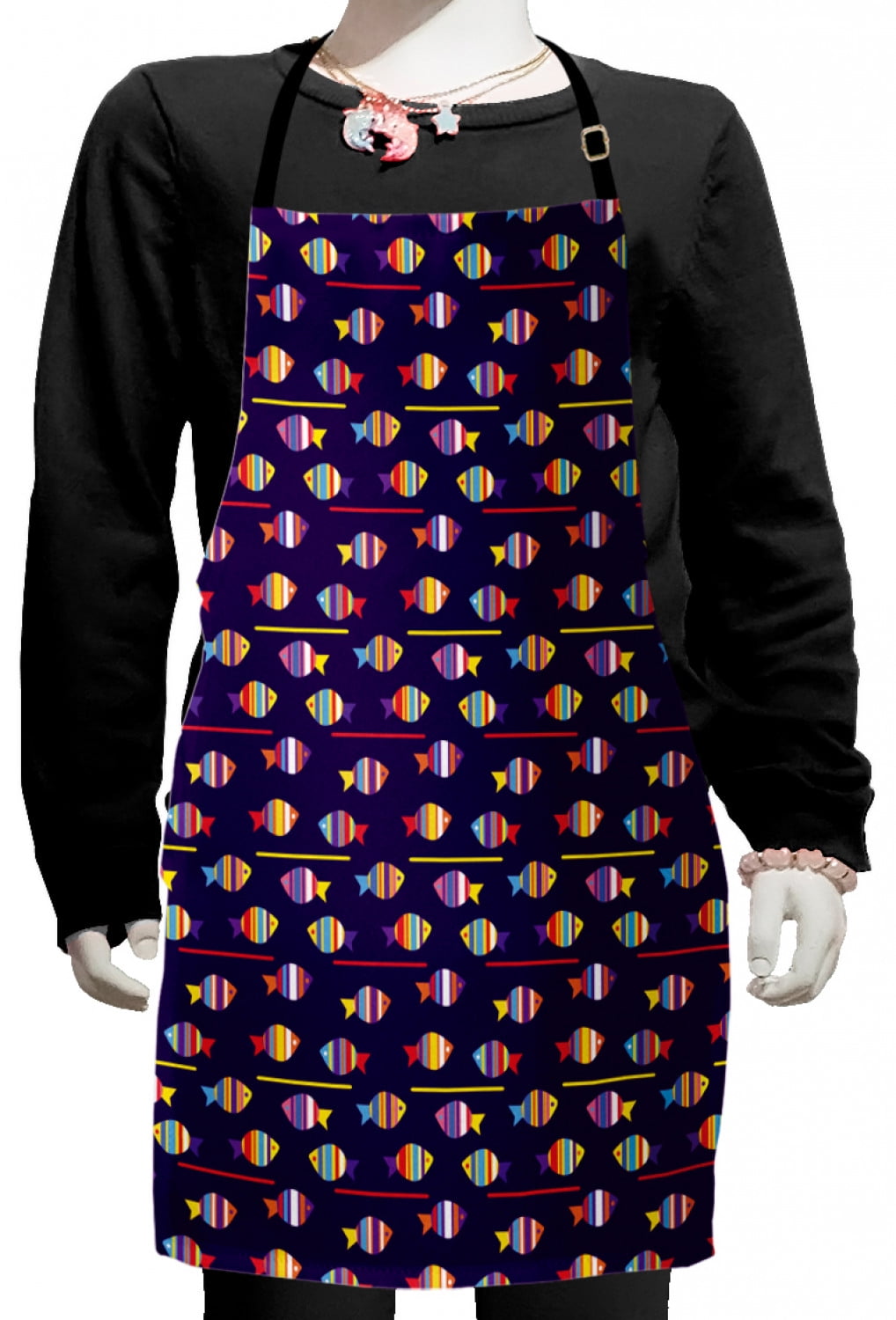Fish Kids Apron, Rainbow Patterned Aquatic Creatures Silhouettes and ...