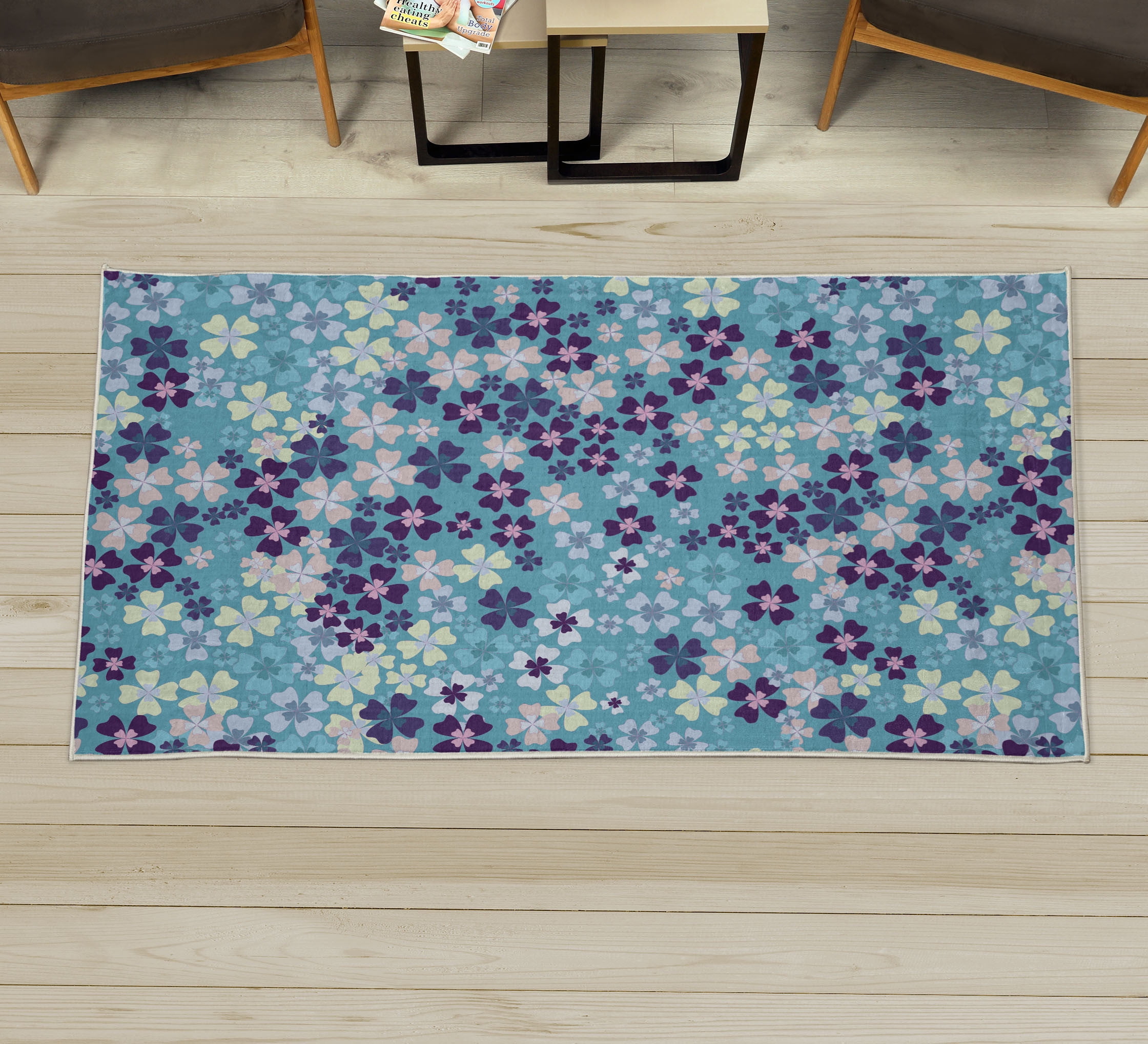 Flower Decorative Rug, Lilac Flowers Blossoms in Spring Romantic Meadow ...