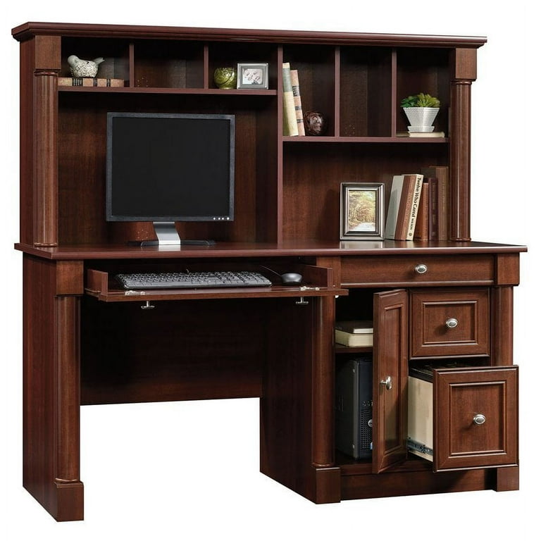 Bowery Hill Cherry Office Desk with Hutch and Desktop Storage Walmart