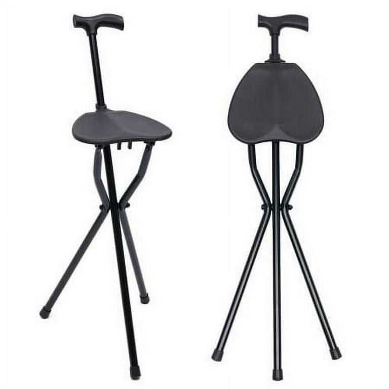 Cane Seat Telescopic Crutch Chair, Three-Legged Walking Stick, Folding ...
