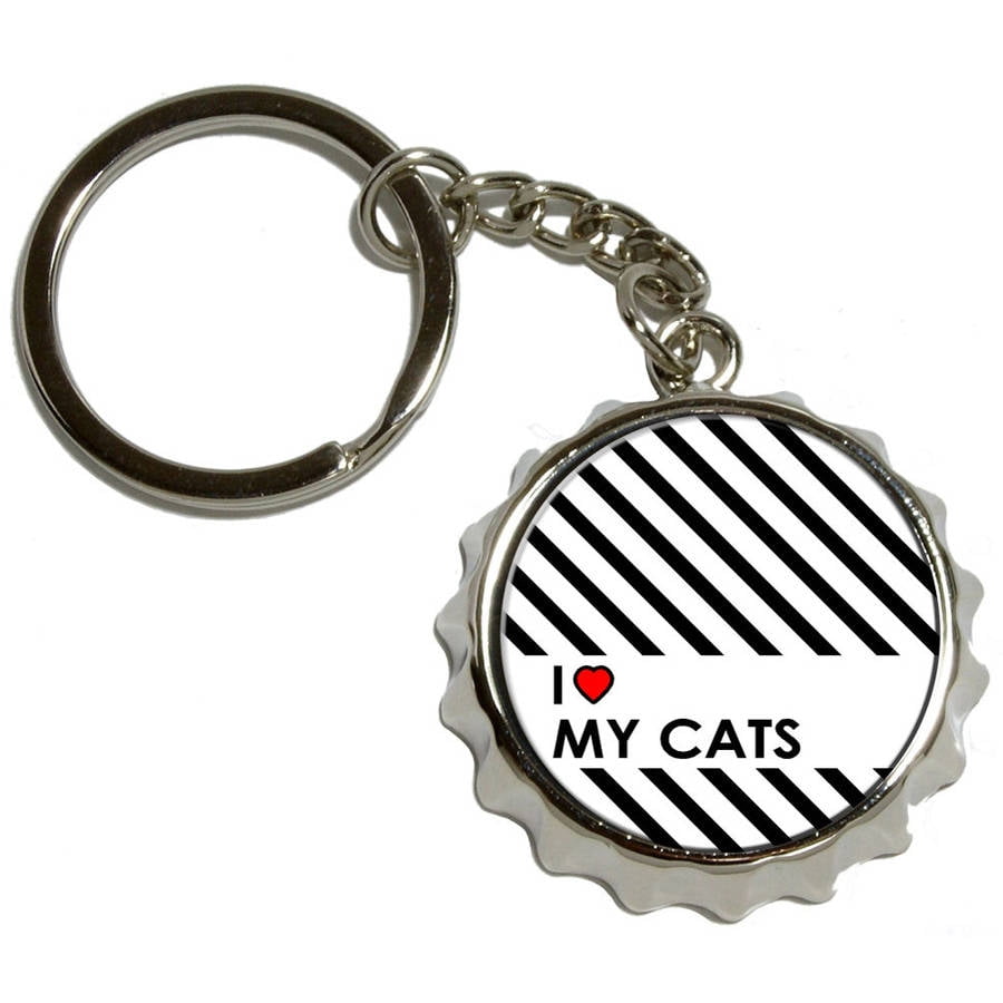 I Love Heart My Cats, Nickel Plated Metal Popcap Bottle Opener Keychain ...