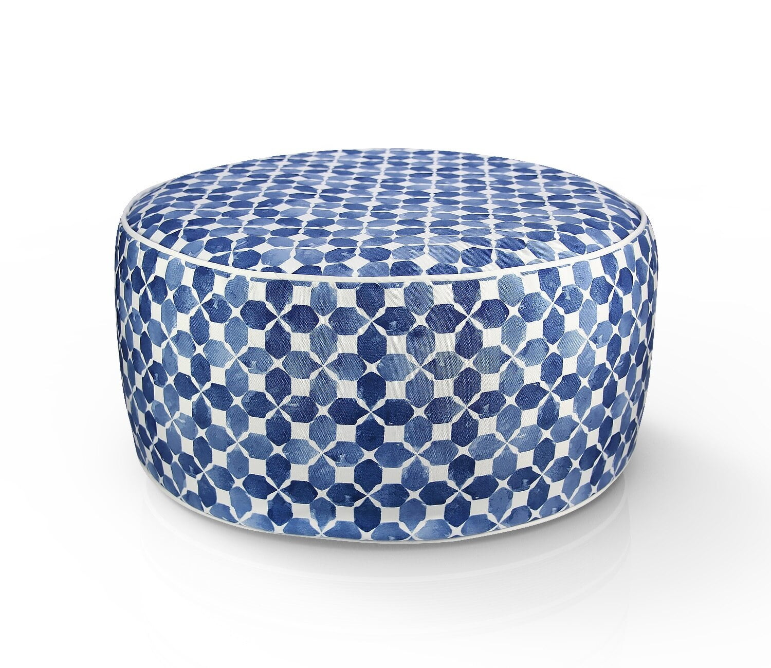 FBTS Prime 21x21x9 inch Round Blue Geometric Fabric Indoor Outdoor ...