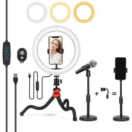 10" LED Ring Light,with Flexible Tripod StaND & Phone HolLEDer ...
