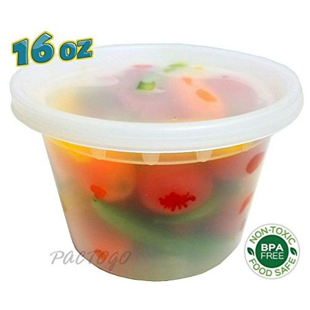 PCM 16 oz. Heavy Duty Round Deli Food Soup Plastic Container w/Lid 100% ...