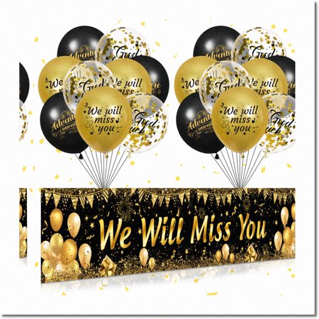 Farewell Fiesta Kit: Black Gold Party Decorations, Banner & 18Pcs Good ...