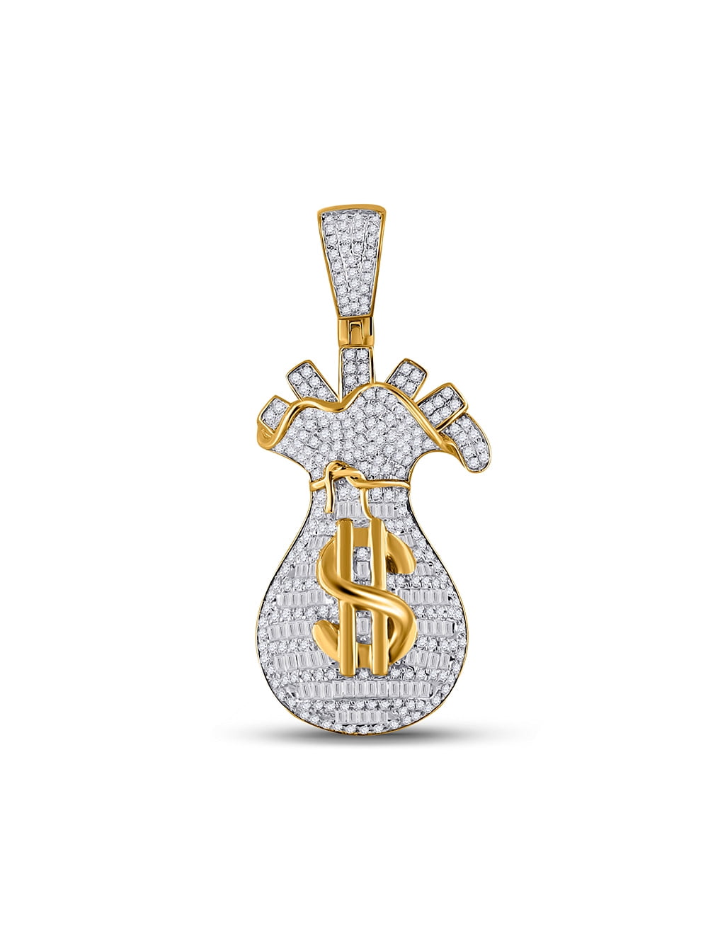 L U DIAMONDS 10k Yellow Gold Mens Diamond Money Bag Charm Pendant 1-1/4 ...