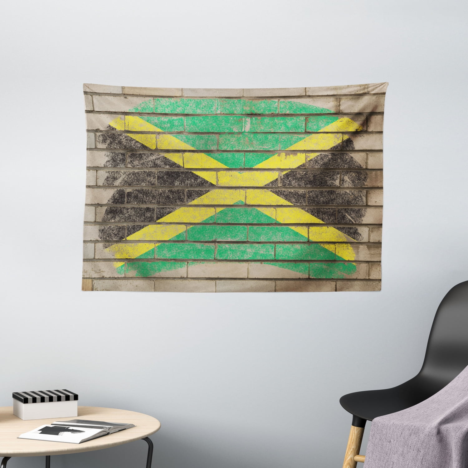 Jamaican Tapestry, Flag on the Wall Illustration with Chalk Effect Old ...