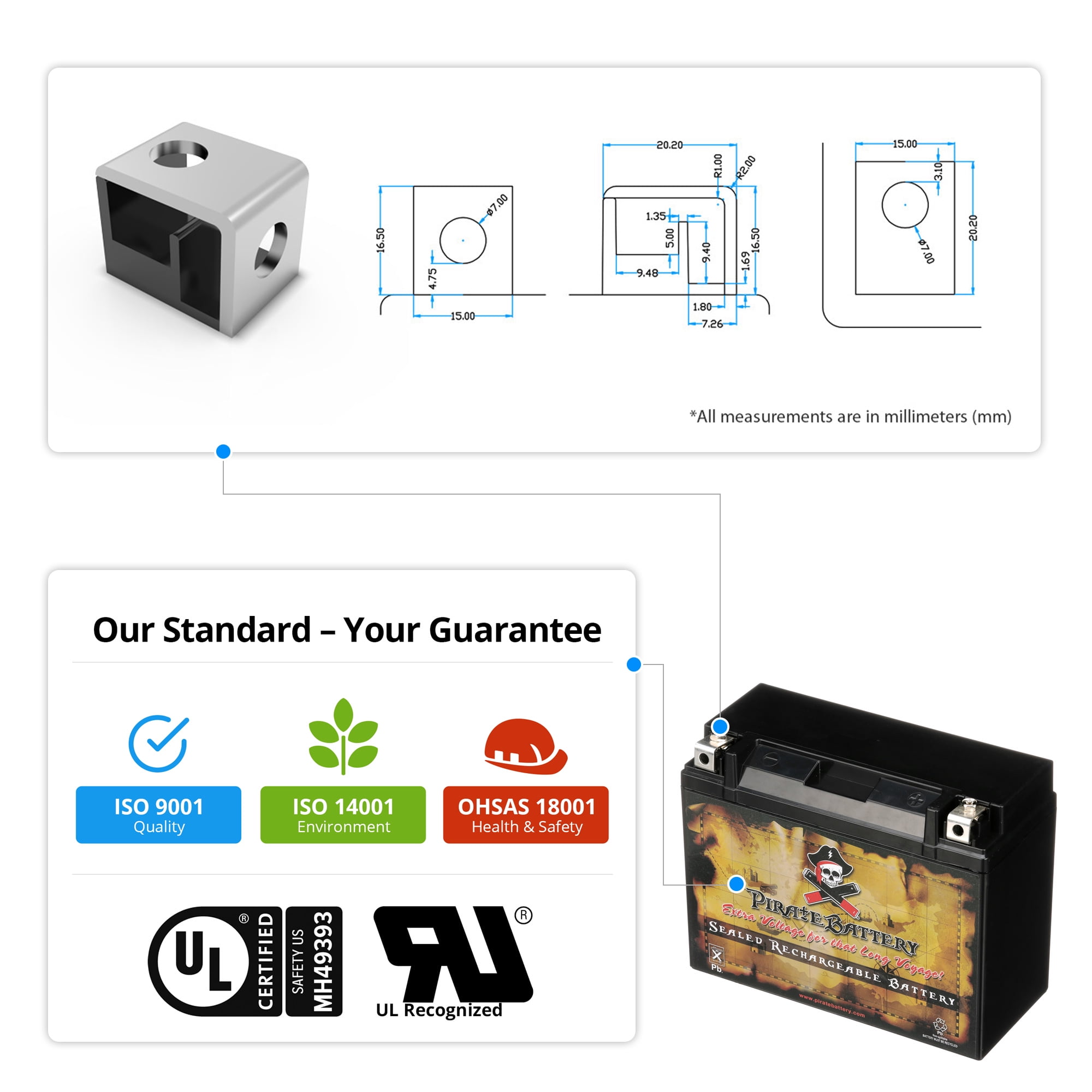 Buy Pirate Battery Y50-N18L-A3 (50-N18L-A3 12 Volts,20 Ah, 260 CCA ...