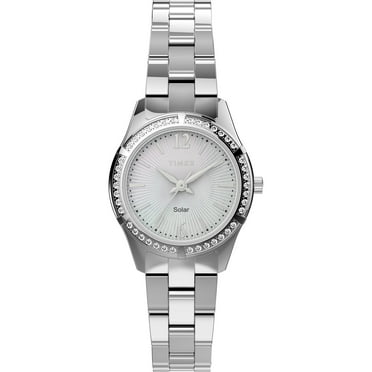 Ladies Stainless Steel and Diamond Watch with a Black Mother of Pearl ...