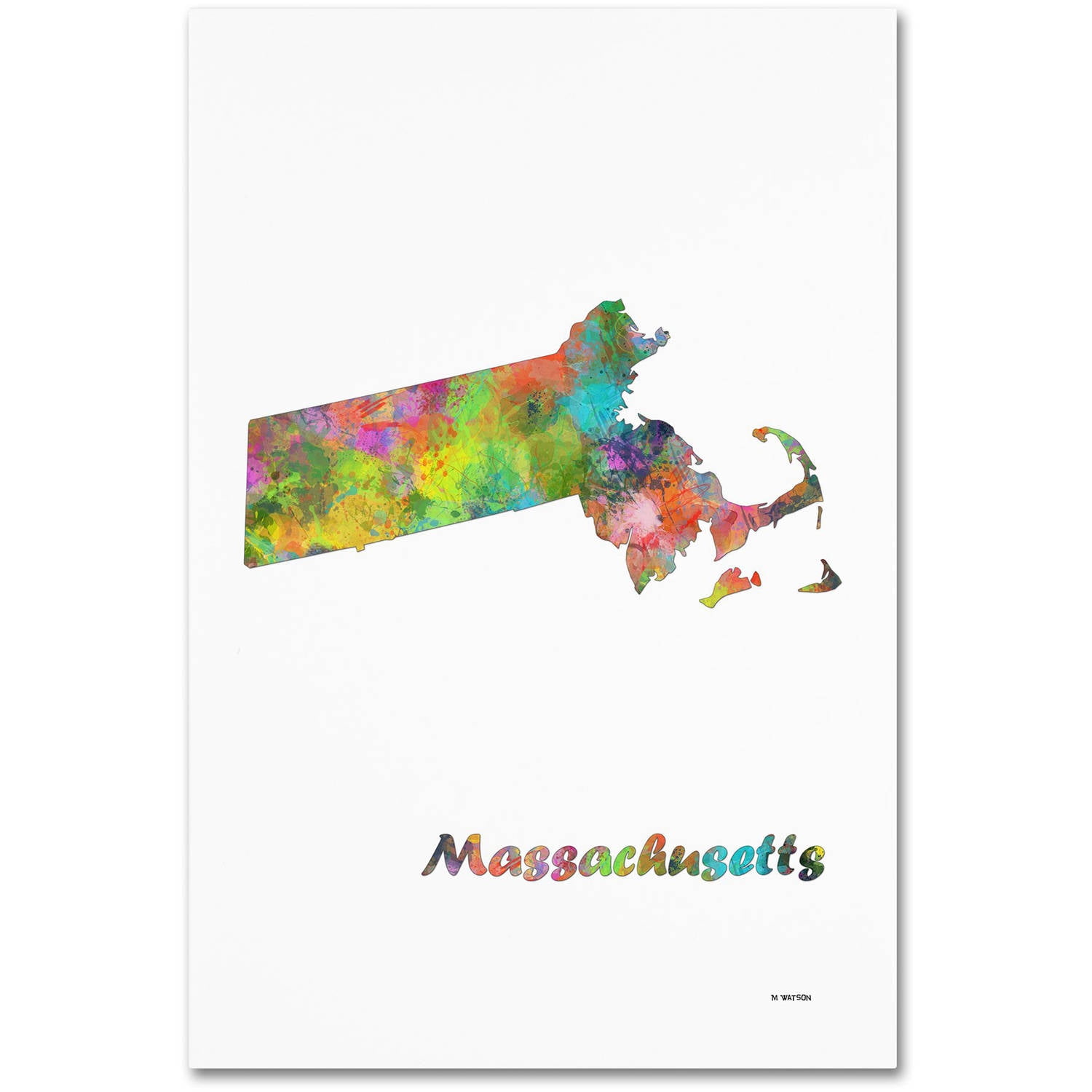 Trademark Fine Art "Massachusetts State Map-1" Canvas Art by Marlene ...