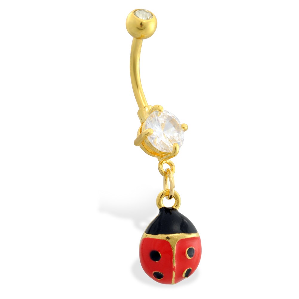 Gold Tone Belly Button Ring With Dangling Ladybug,Red - A - Walmart.com