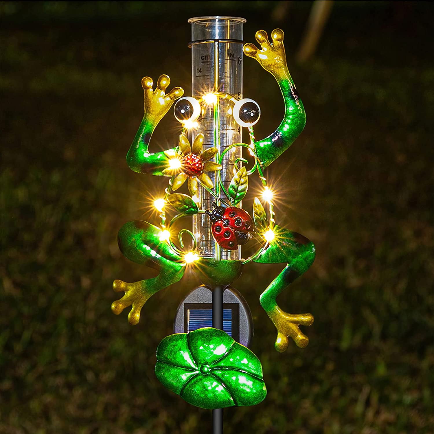 MURMUREY Frog Rain Gauge Outdoor Decorative Metal Solar Rain Gauges ...