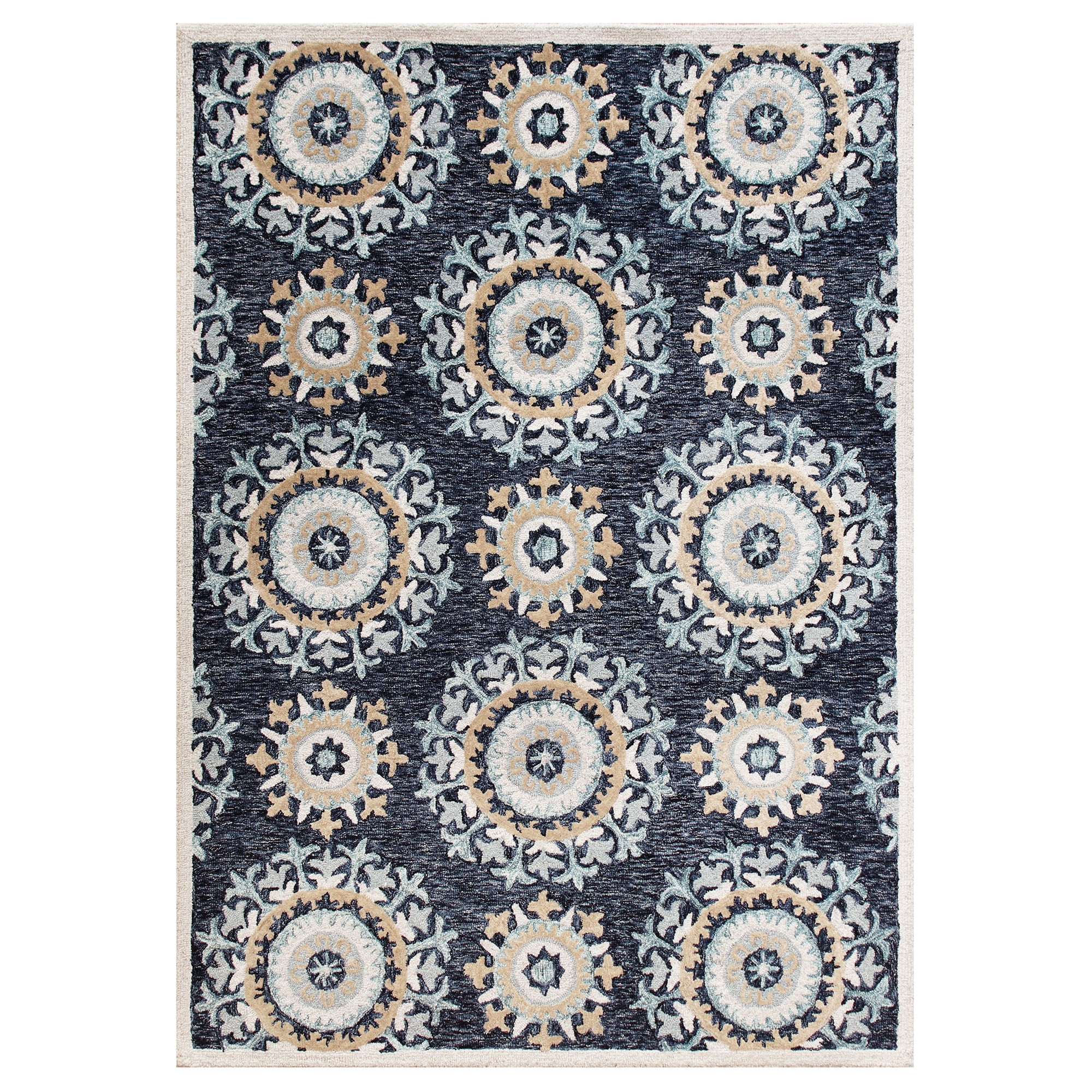 LR Home Modern Suzani Surge Area Rug, 5 Ft. x 7 Ft., Navy Blue / White ...
