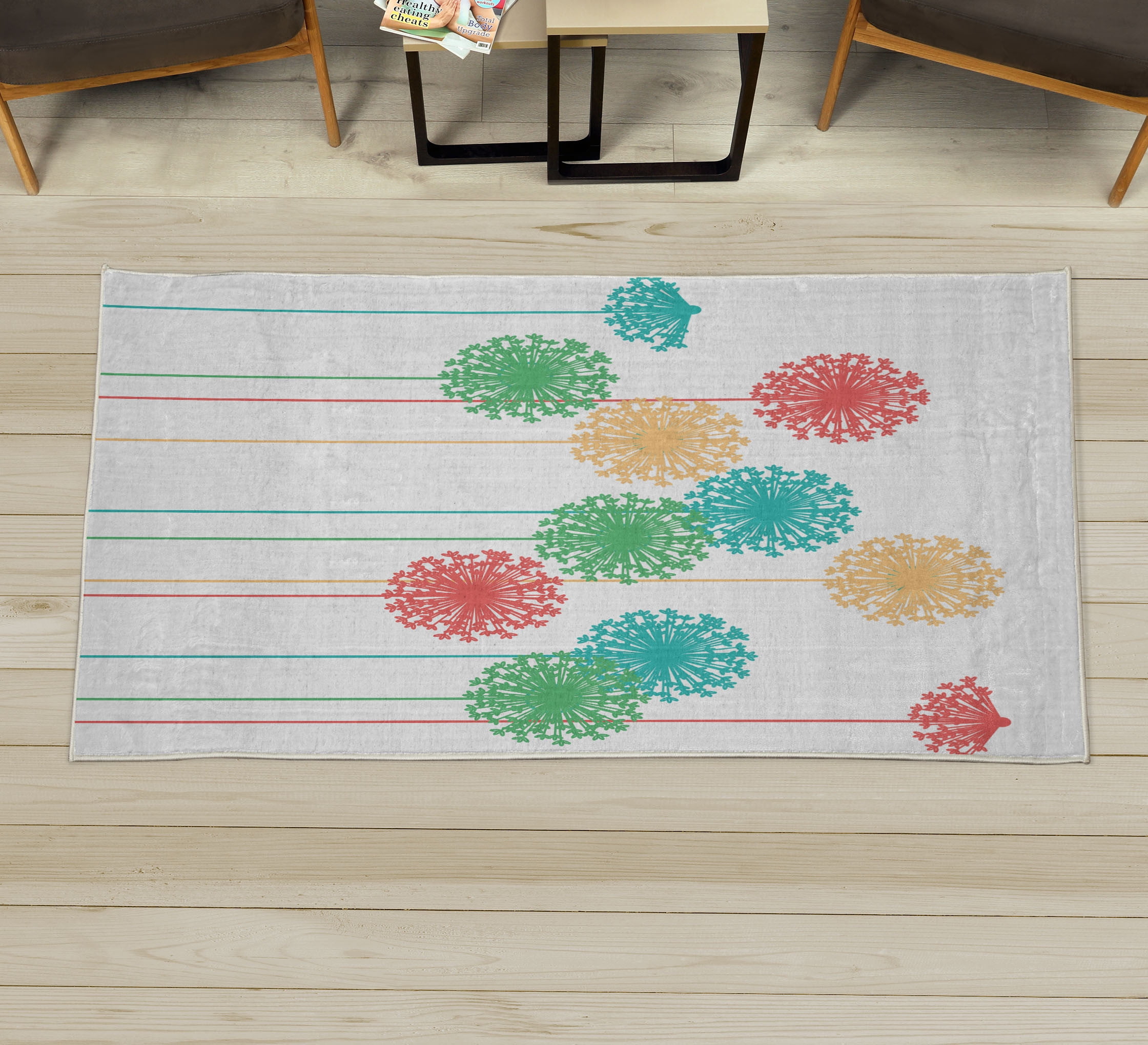 Dandelion Decorative Rug, Abstract Wildflower Silhouettes Botanical ...