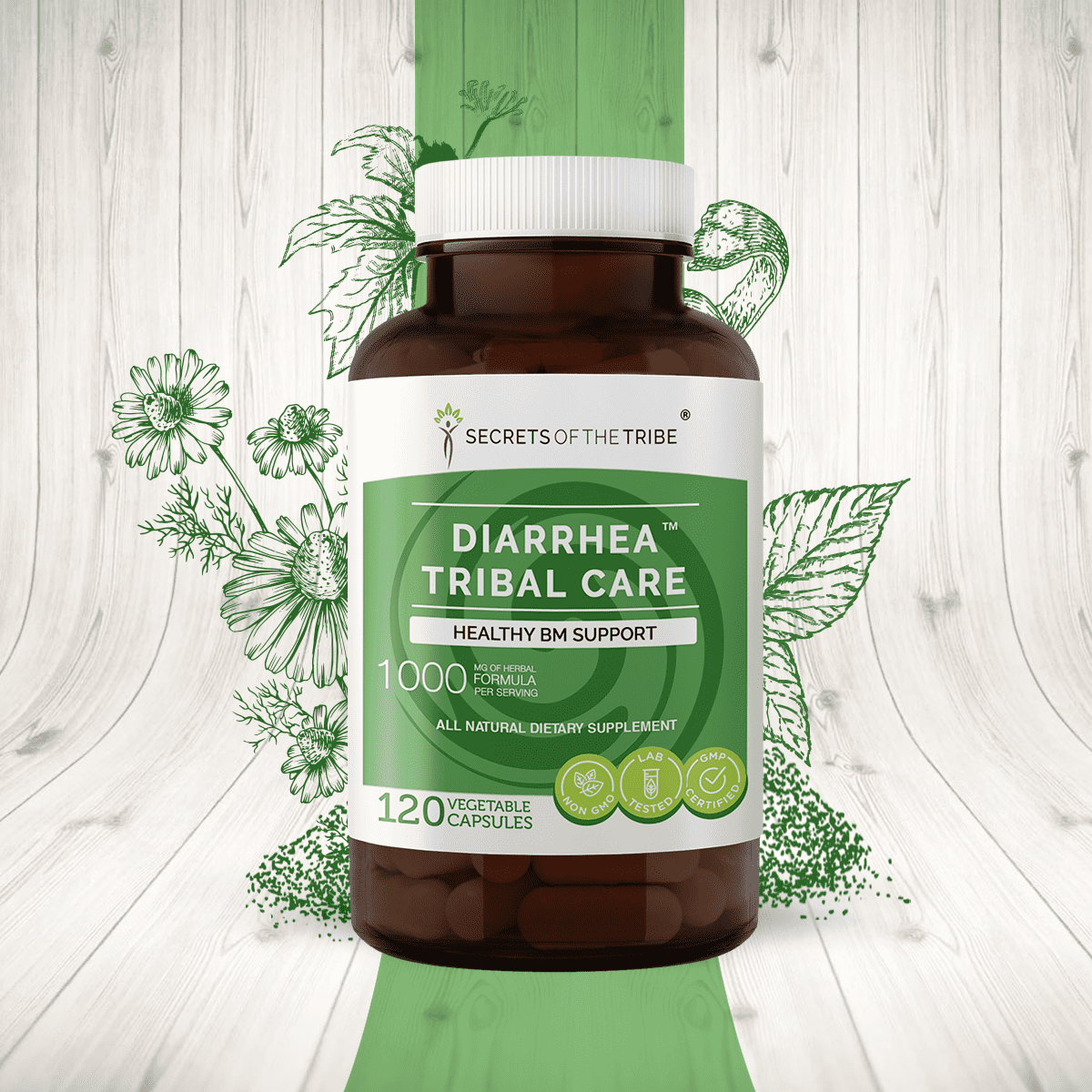 Diarrhea Tribal Care 120 Capsules, 500 mg, Blackberry, Slippery Elm ...