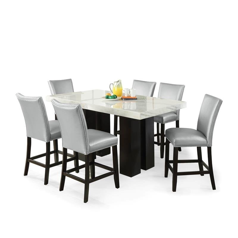 Camila Marble Top Rectangular 7-Piece Counter Height Dining Set ...