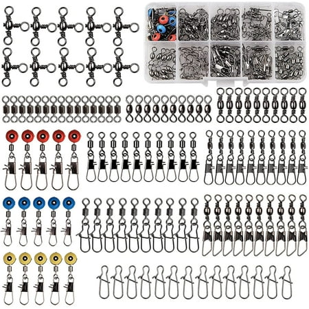 Fishing Swivels Kit with Tackle Box Rolling Swivel Snaps Barrel Swivel Snaps,Ball Bearing Swivel ...