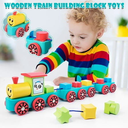 Gift for Kids Wooden Small Train Shape Matching Puzzle Early Education ...