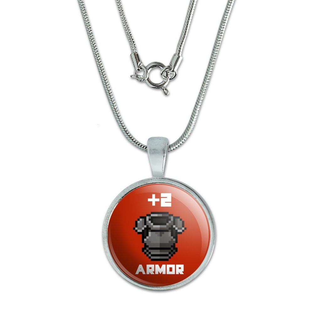 8-Bit Pixel Retro Plus Two Armor Gamer Game 0.75" Pendant with Sterling ...