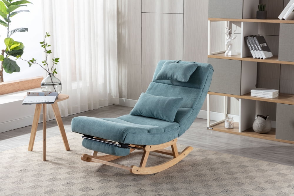 Rocking Chair with Adjustable Footrest, Upholstered Glider Lounge Chair ...