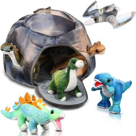 7 Pieces Plush Dinosaur House Includes 6 Plush Dinosaurs Stuffed Animal ...